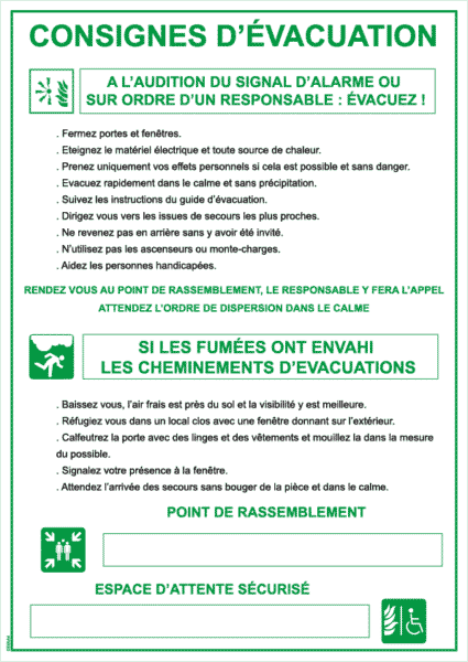 Consigne d'évacuation - PVC - A4 - Securplan