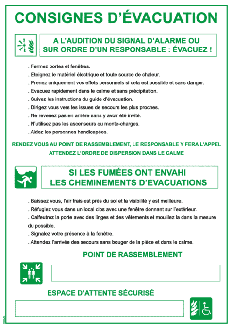 Consigne d'évacuation - Format A4 - Securplan